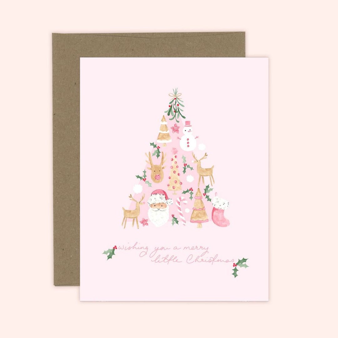 Pink Merry Little Christmas Card, Christmas Cute Pretty Christmas ...