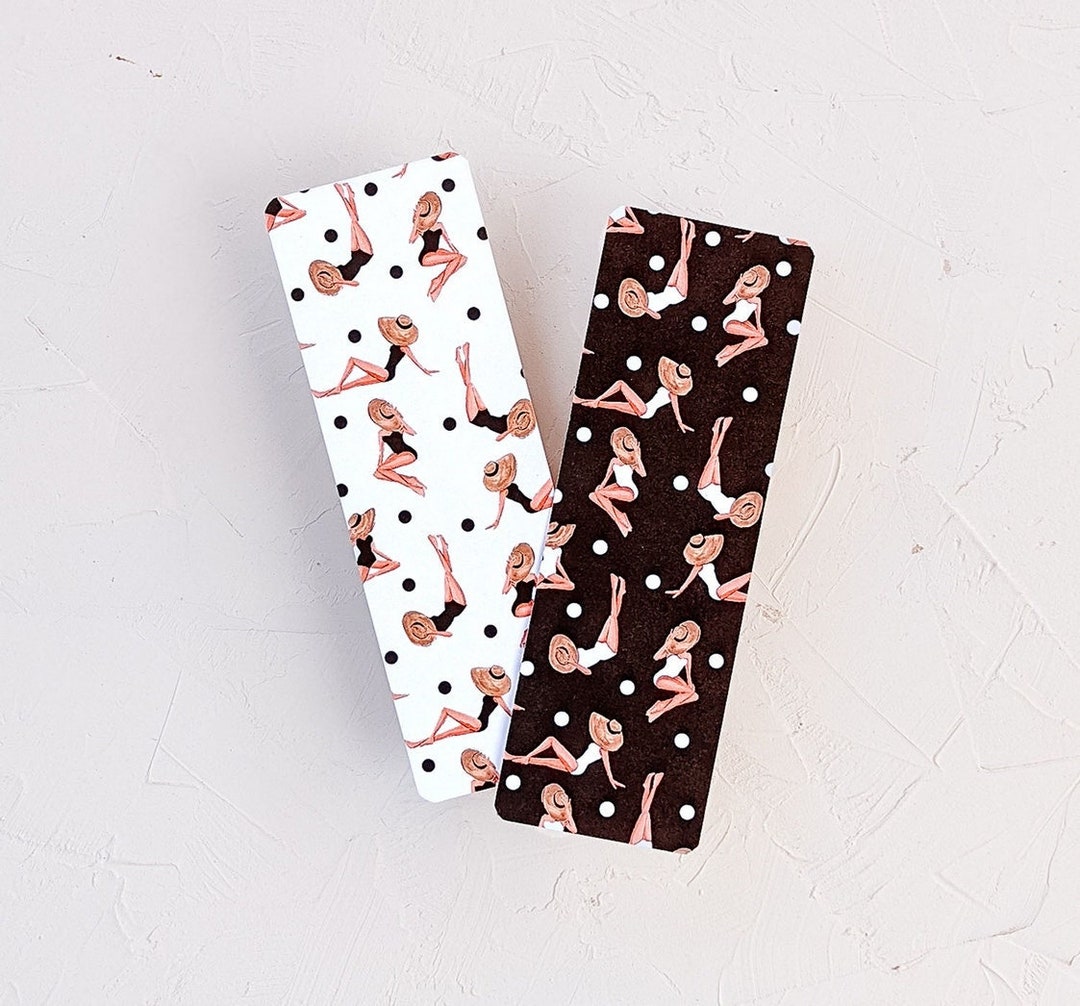 Retro Fashion Illustration Bookmark, Black and White Polka Dot Double ...