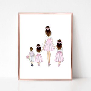 Mothers Day Art Print Gift Mother and 3 Kids Fashion - Etsy