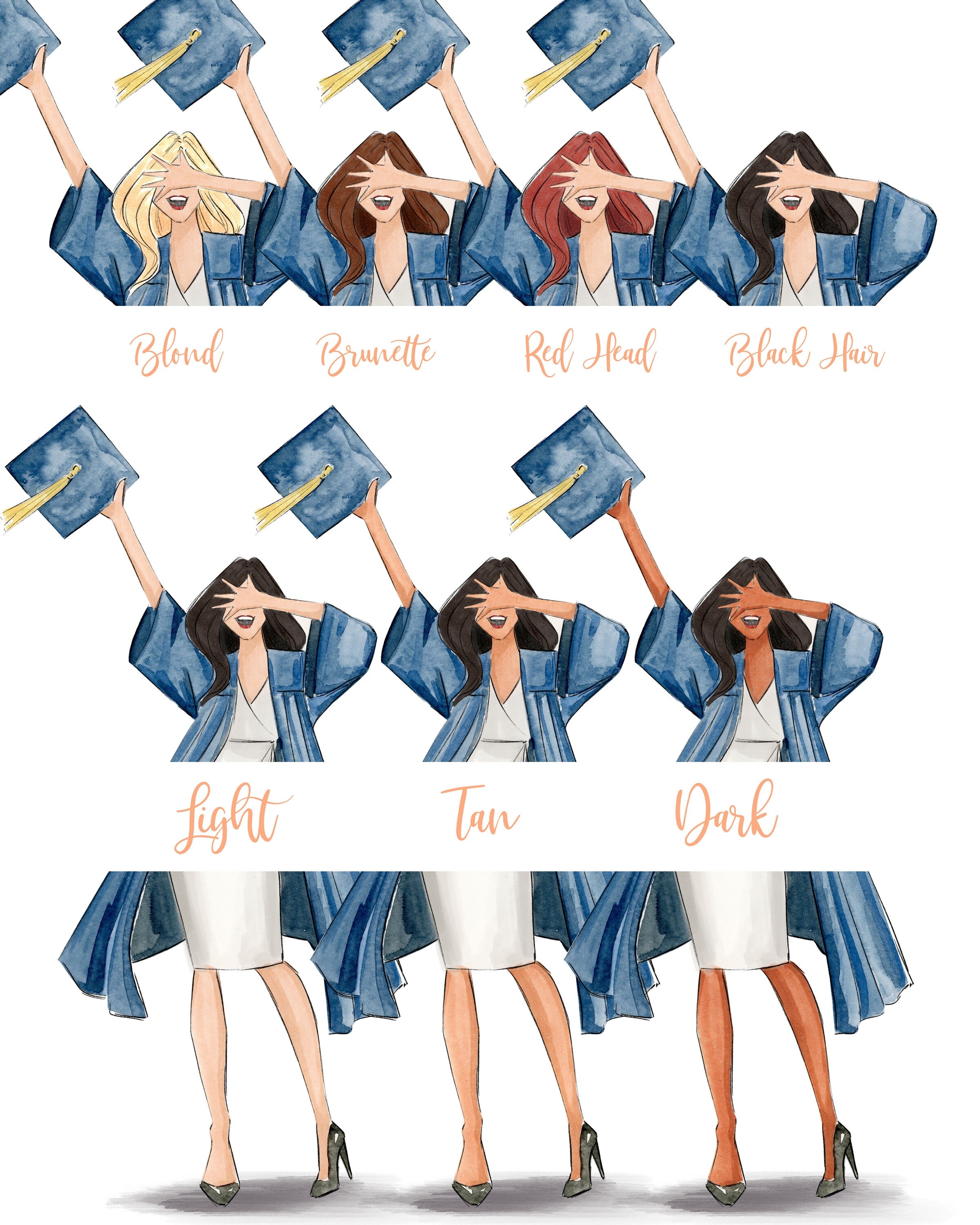 Personalized Grad girl Art print pick from hairstyles | Etsy
