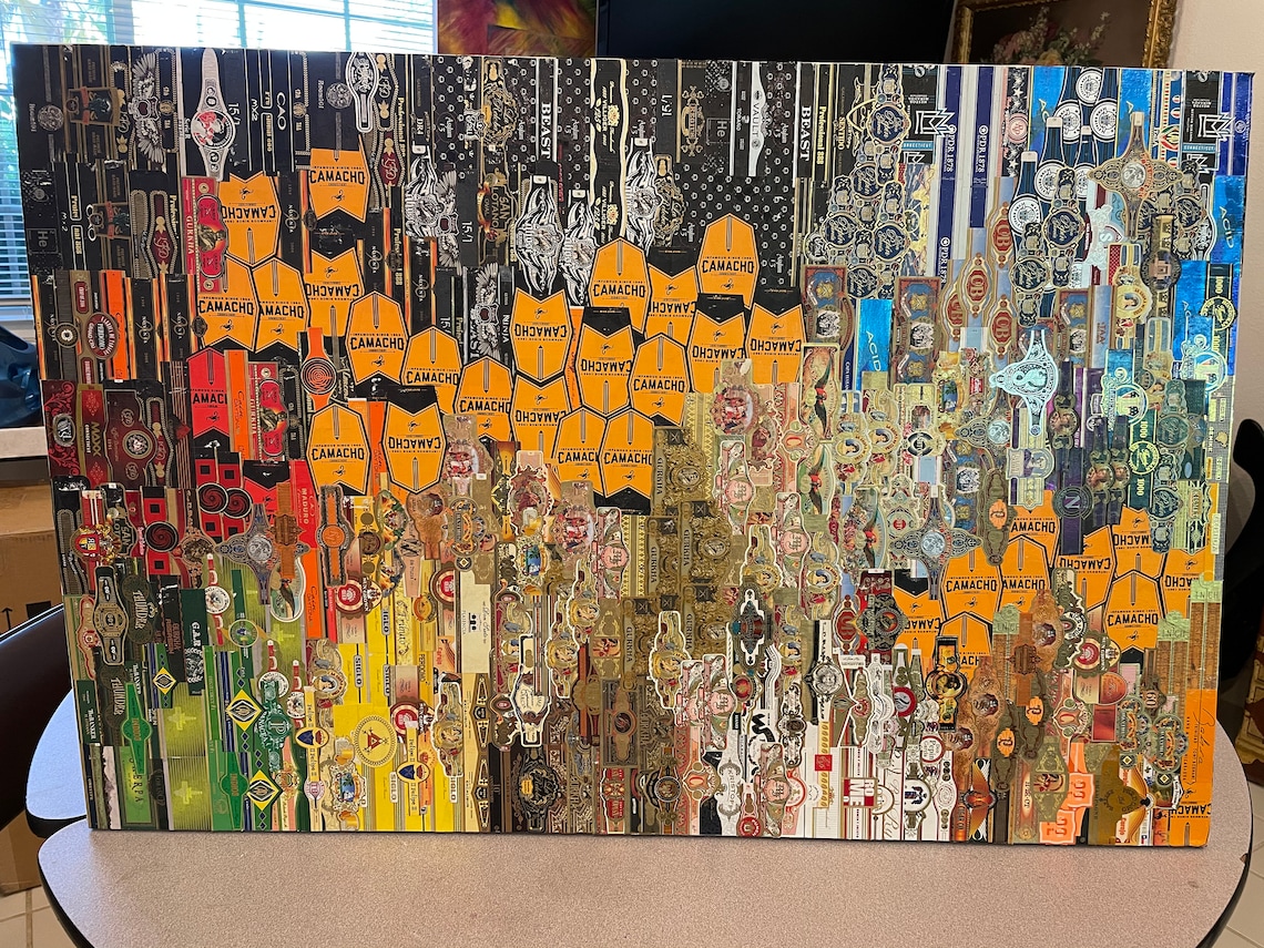 Unique Cigar Band Original Art Collage Style Decoupage 36X24 on Canvas ...
