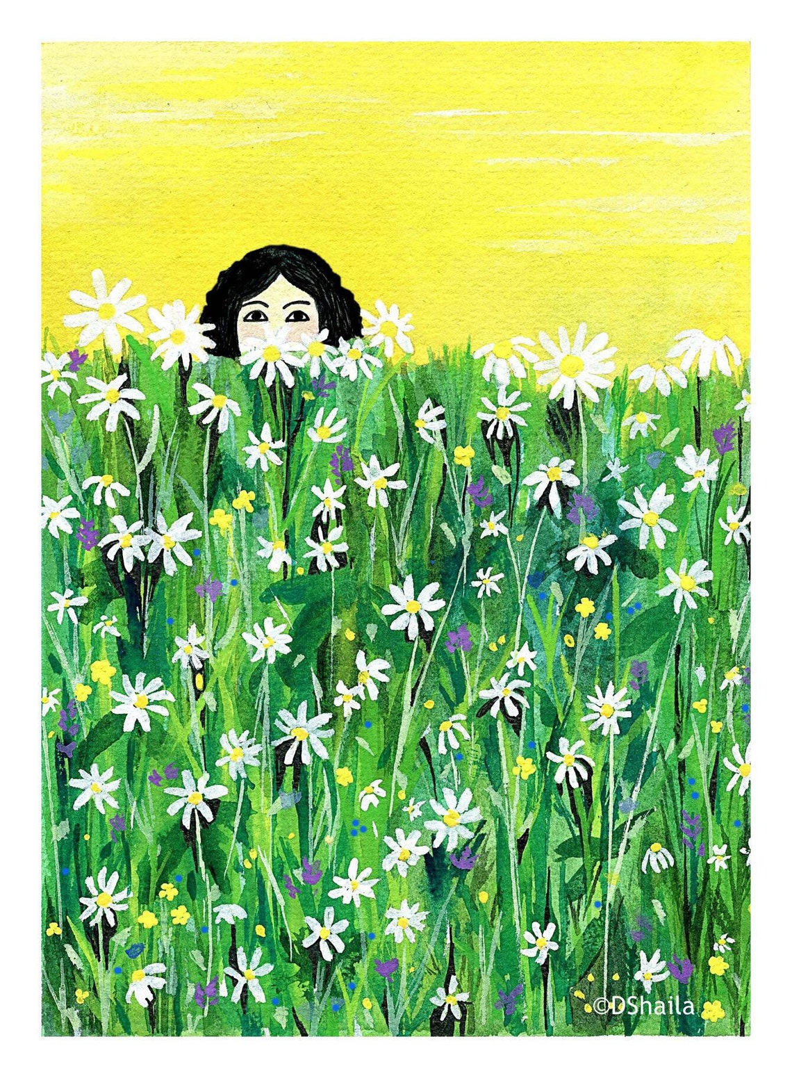 Ilustración Margaritas. Impresión digital de una pintura | Etsy