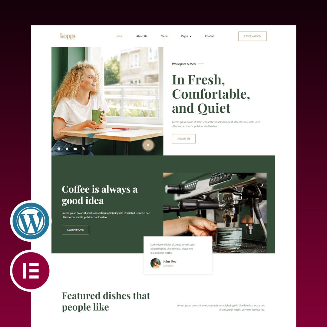 Coffee Shop and Cafe Website Template, Wordpress Elementor Theme With ...