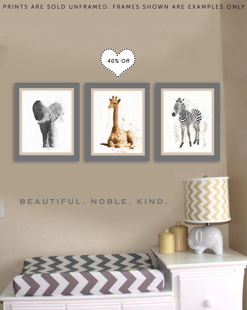Nursery Animal Print Set - 3 Animal Prints Watercolor 11x14 Elephant ...