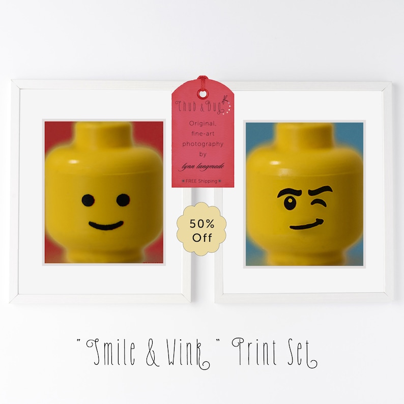 Lego Photo Set - 2 Prints Lego Figure Smile Wink Smiling Red Blue 8x10 ...
