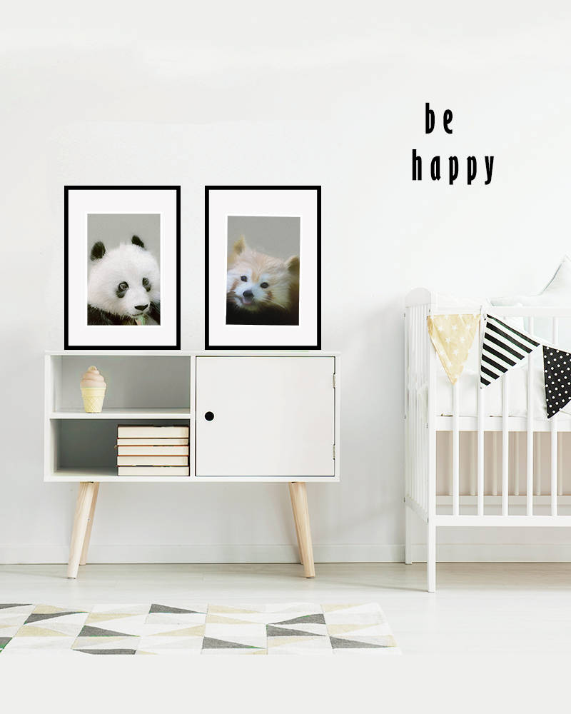 Panda Bear Print Set - 2 Prints Panda Nursery Decor 16x20 Gray Oil ...