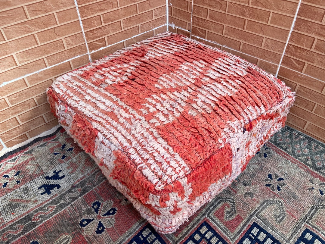 Vintage Moroccan Pouf , Unique Ottoman Wool Floor Pouf , Decorative ...