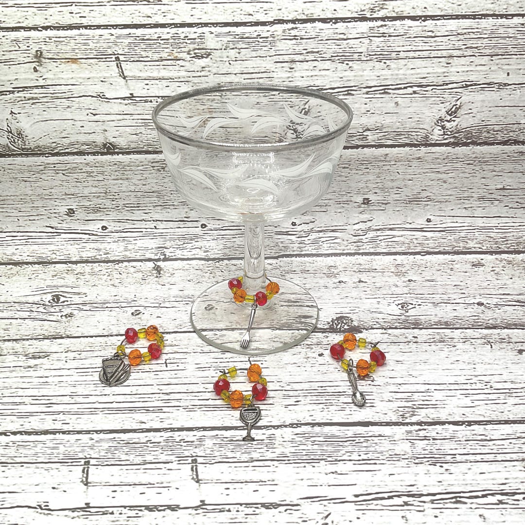 Beaded Wine Charm Rings: Stemware Glass Markers, Party Favors (set of 4 ...