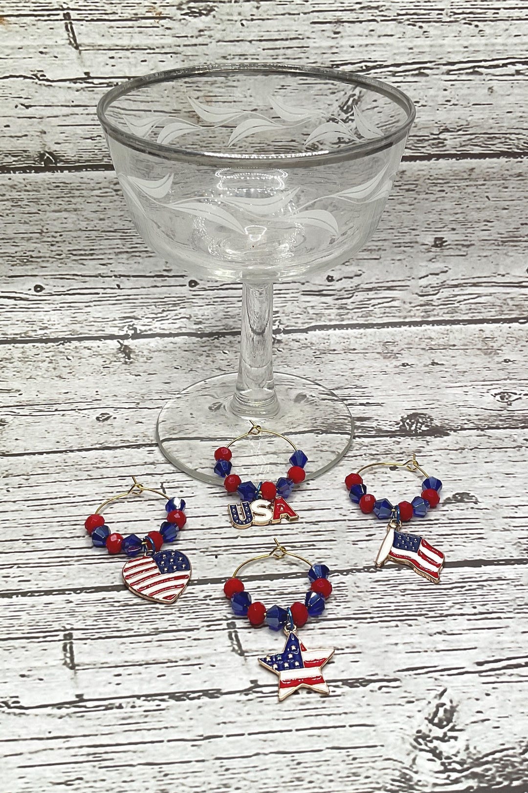 Patriotic Wine Glass Rings,beaded Wine Charms, Stemware Hoops,wine ...