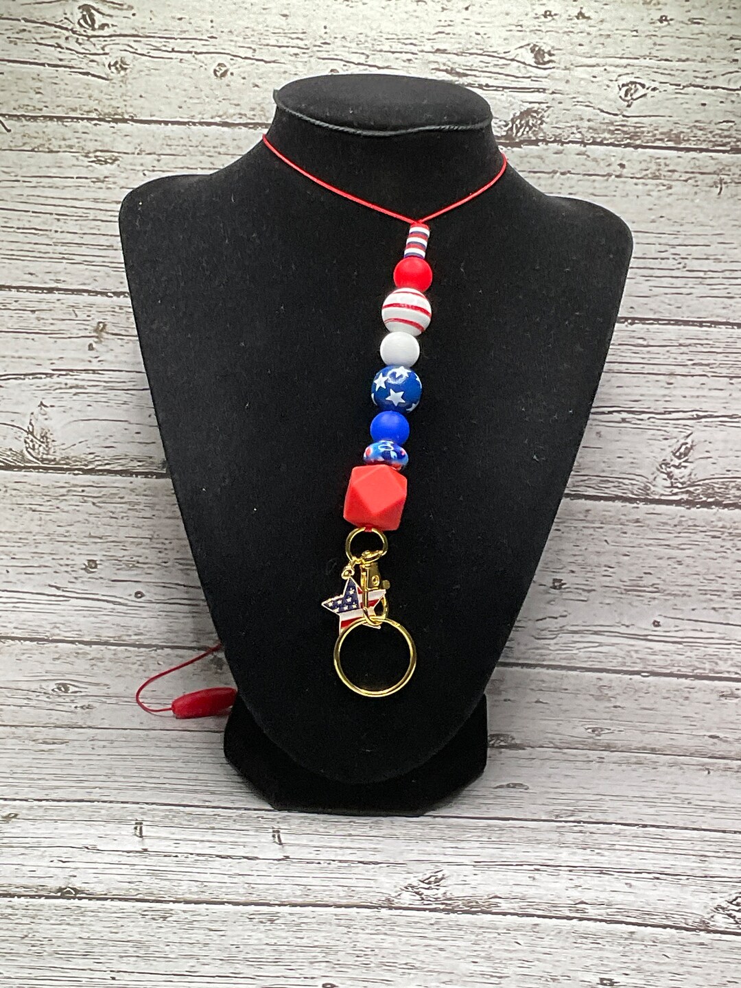 Patriotic Lanyard, Beaded Lanyard, Work Lanyard, Eyeglass Lanyard ...