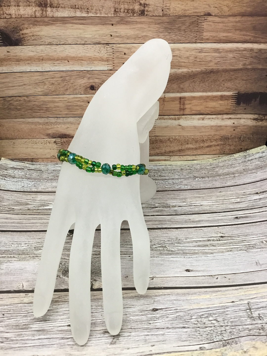 Emerald Green Seed Bead Bracelet: Multi-layered Crystal Accent - Etsy