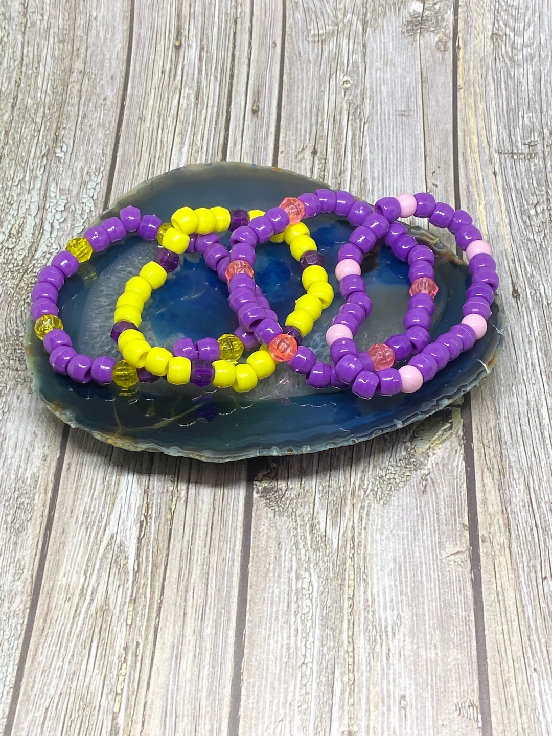Handmade Purple & Yellow Pony Bead Bracelet Set - Etsy