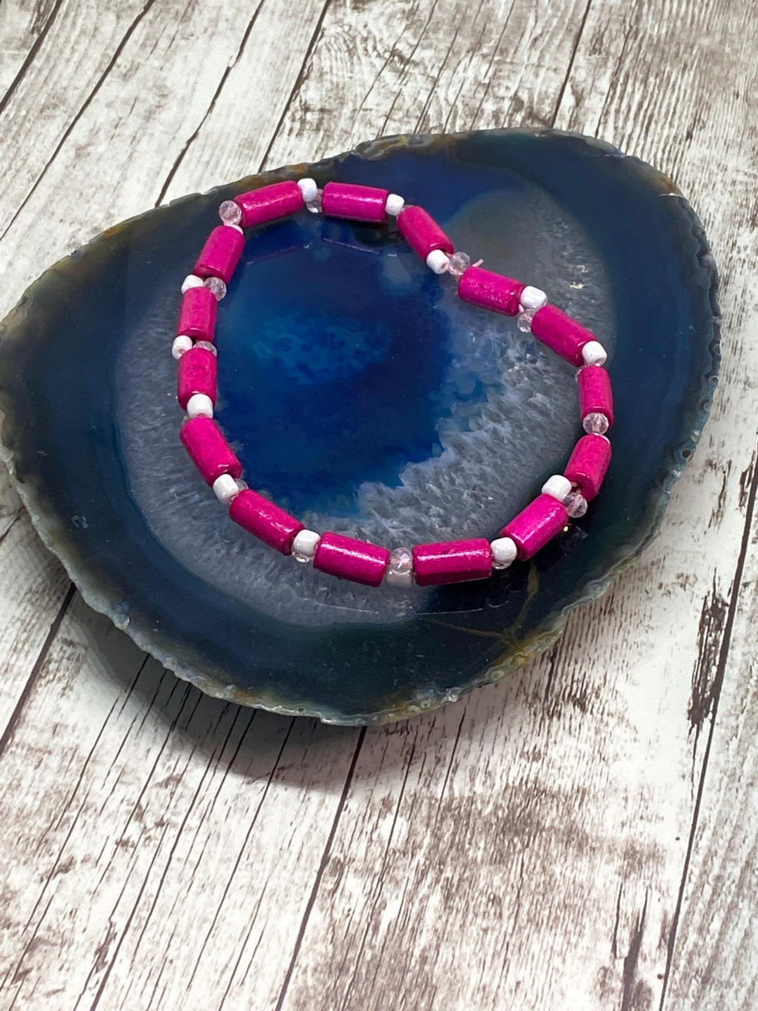 Pink Wood Bead Anklet: Handmade Stretch Ankle Bracelet - Etsy