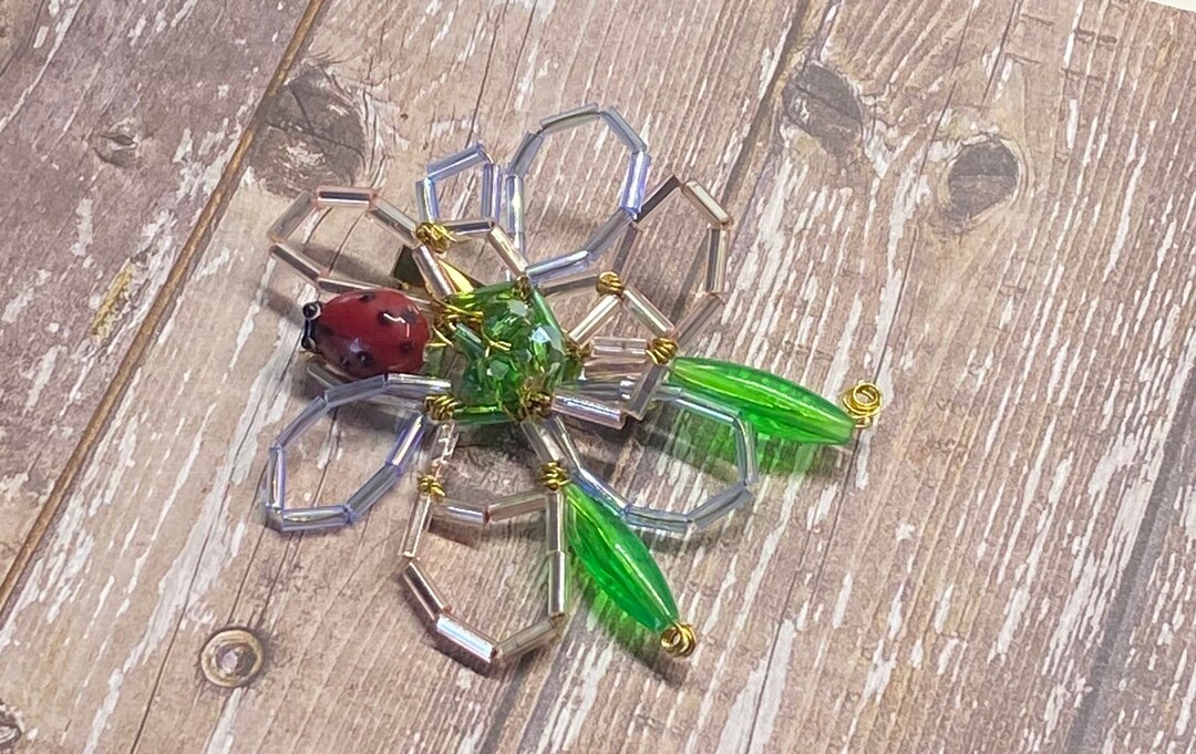 Lady Bug Pin, Flower Pin, Beaded Pin, Handmade Pin, Shirt Pin, Purse ...