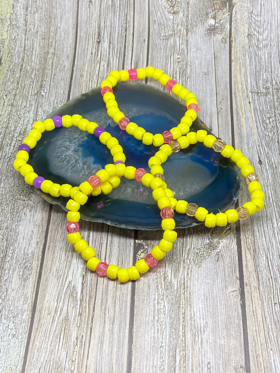Handmade Yellow Pony Bead Bracelet Set: Pastel Acrylic Stretch Jewelry ...