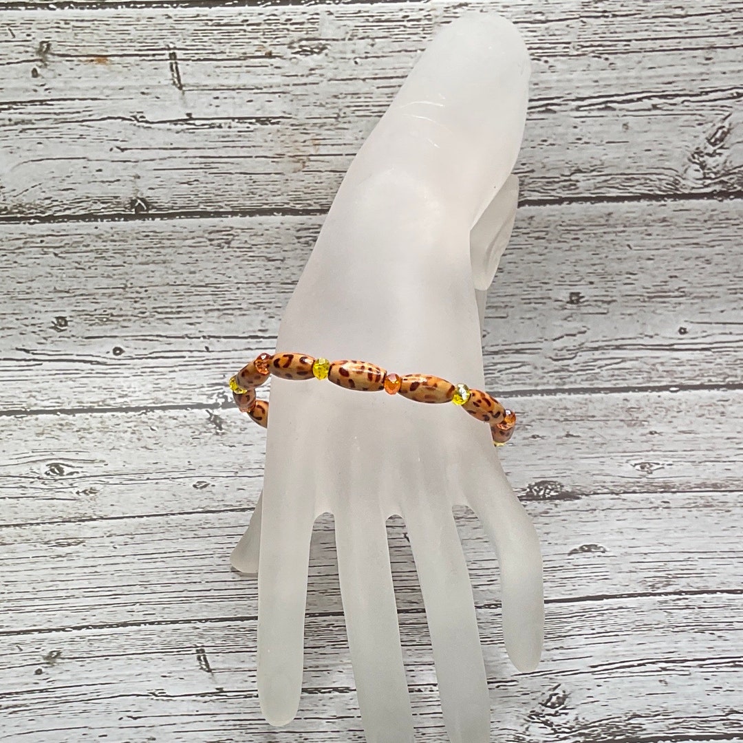 Animal Print Wood Bead Bracelet: Handmade Stretch Bracelet - Etsy