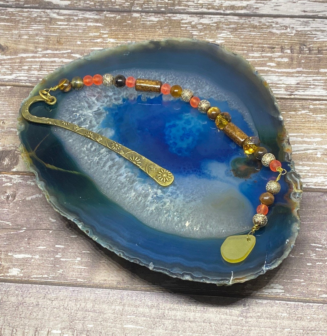 Handmade Beaded Sea Glass Bookmark: Teacher Student Gift - Etsy