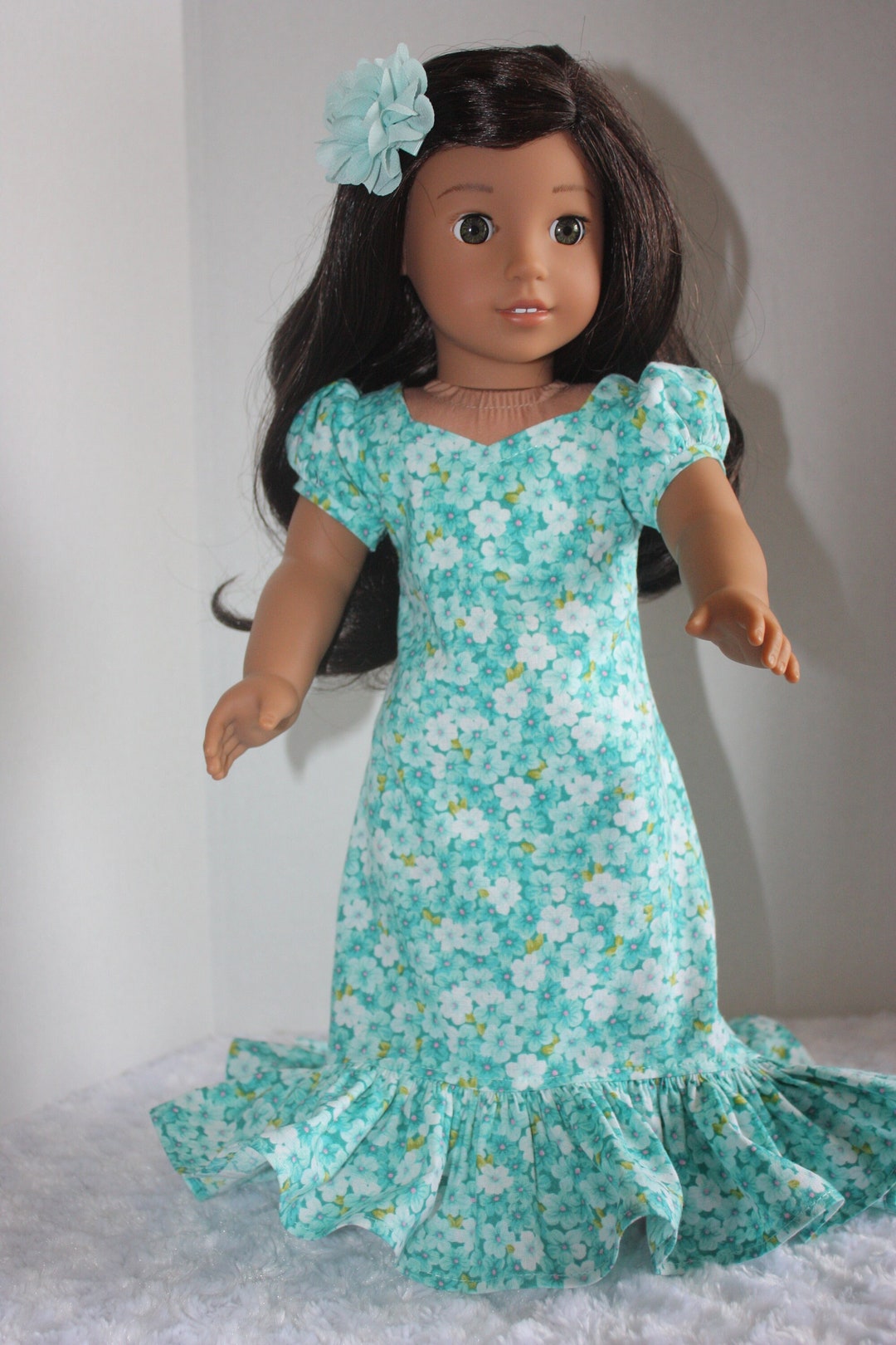Teal and White Mini Floral 18 Inch Holoku Dress Nanea Style - Etsy
