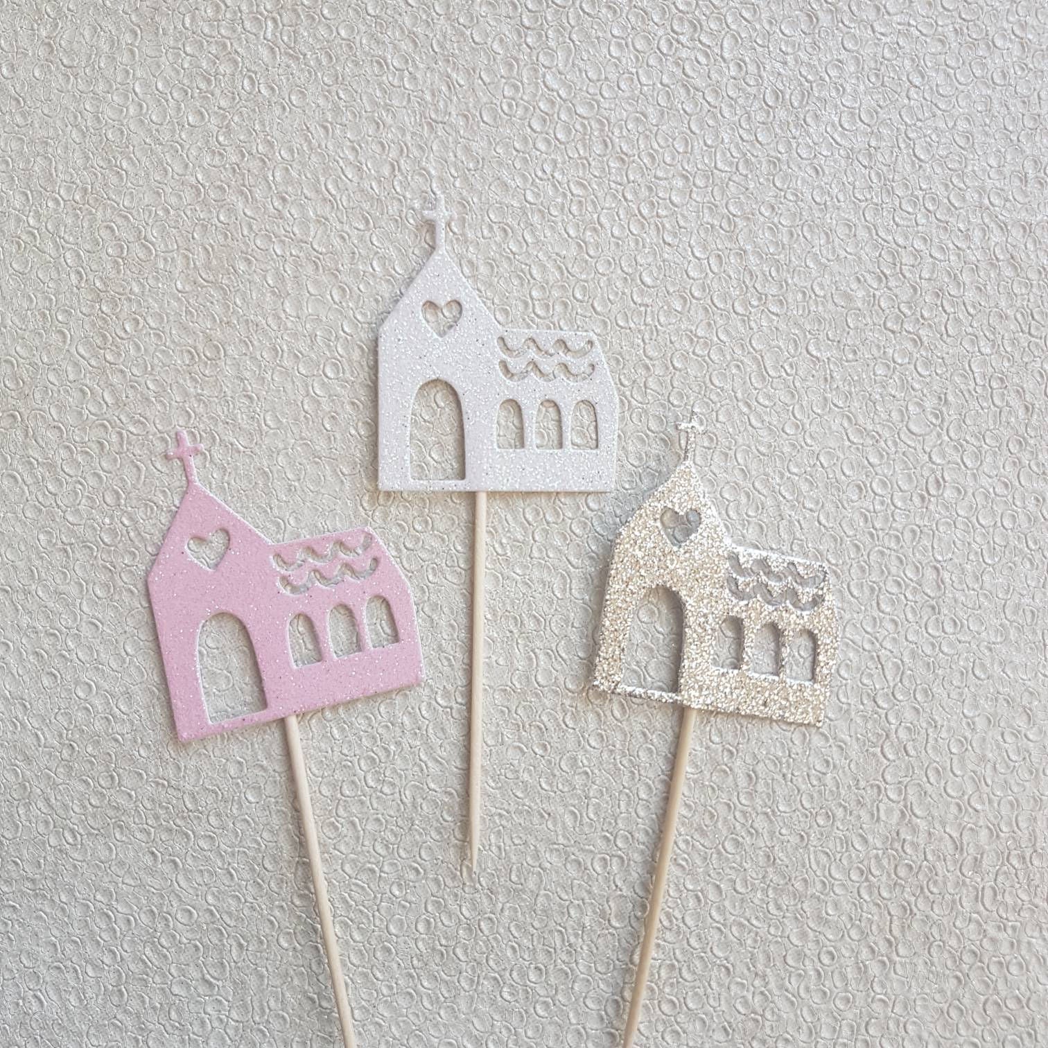 Glitter Church Cake Topper: Christening, Wedding, Communion Cupcake ...