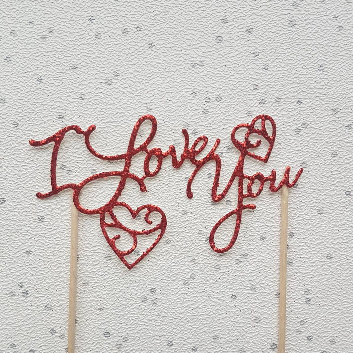 Red Glitter 'I Love You' Cake Topper - Valentine's Day Centerpiece - Etsy