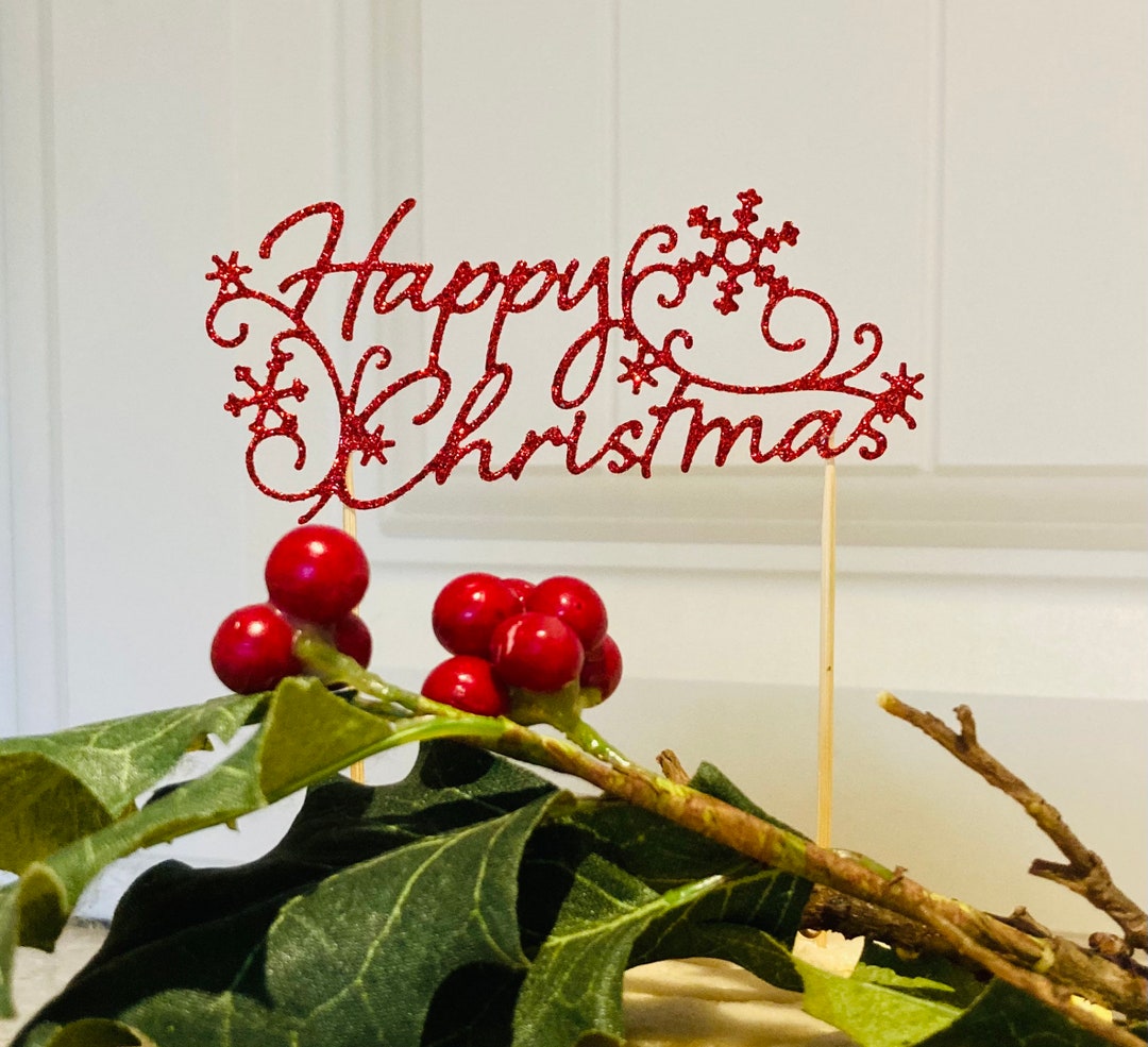 Happy Christmas Cake Topper, Glitter Christmas Cake Topper - Etsy