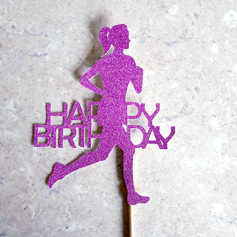 Lady Runner Happy Birthday Cake Topper, Glitter Jogger Topper - Etsy UK