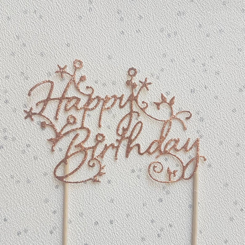 Happy Birthday Cake Topper Rose Gold Cake Topper Glitter Etsy Uk