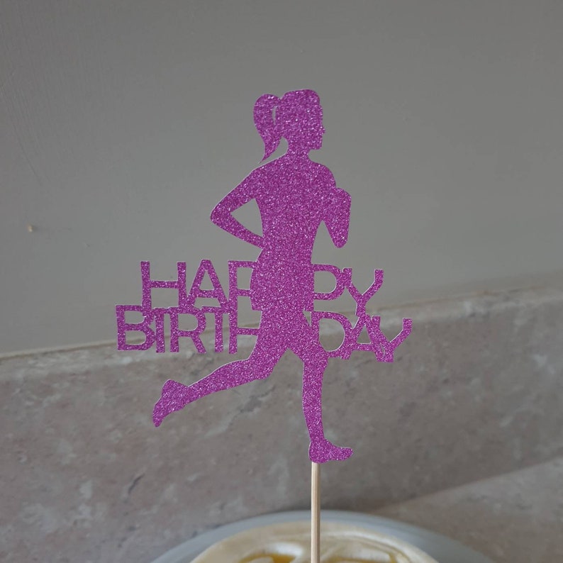 Lady Runner Happy Birthday Cake Topper Glitter Jogger Topper | Etsy