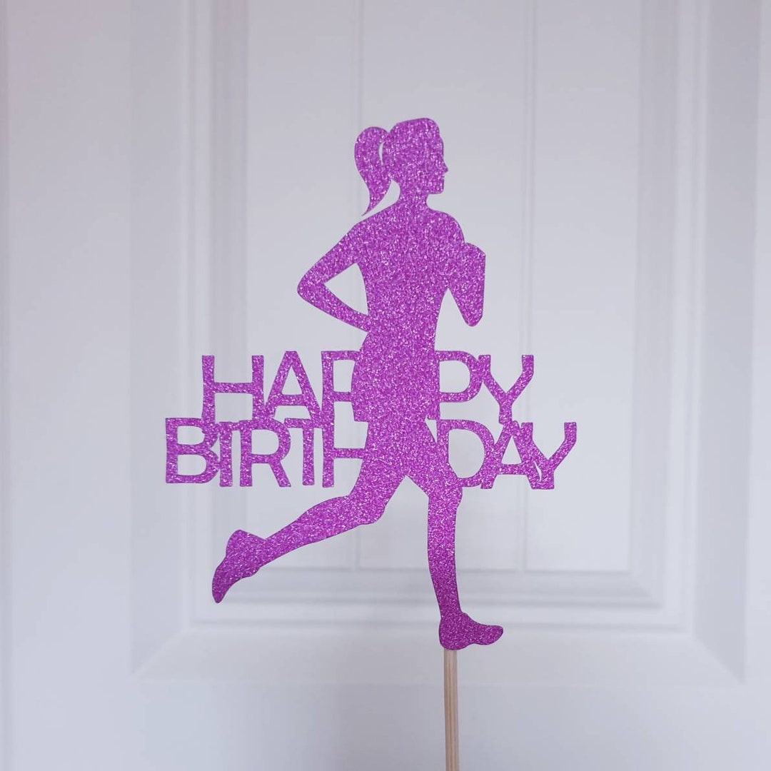 Lady Runner Happy Birthday Cake Topper, Glitter Jogger Topper - Etsy