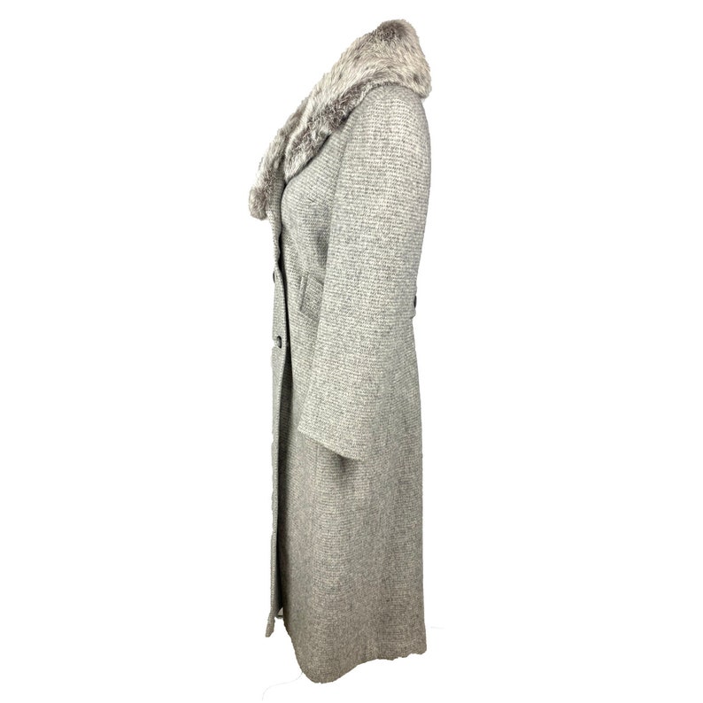 70's Wool Duster Coat Vintage Gray Wool Fur Collared - Etsy
