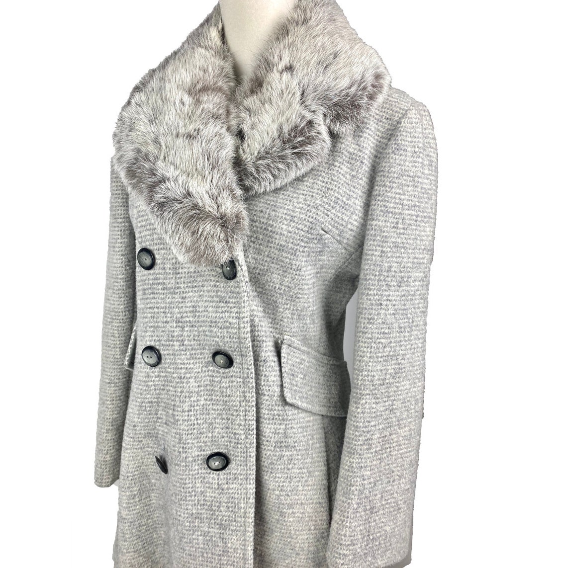 70's Wool Duster Coat Vintage Gray Wool Fur Collared - Etsy