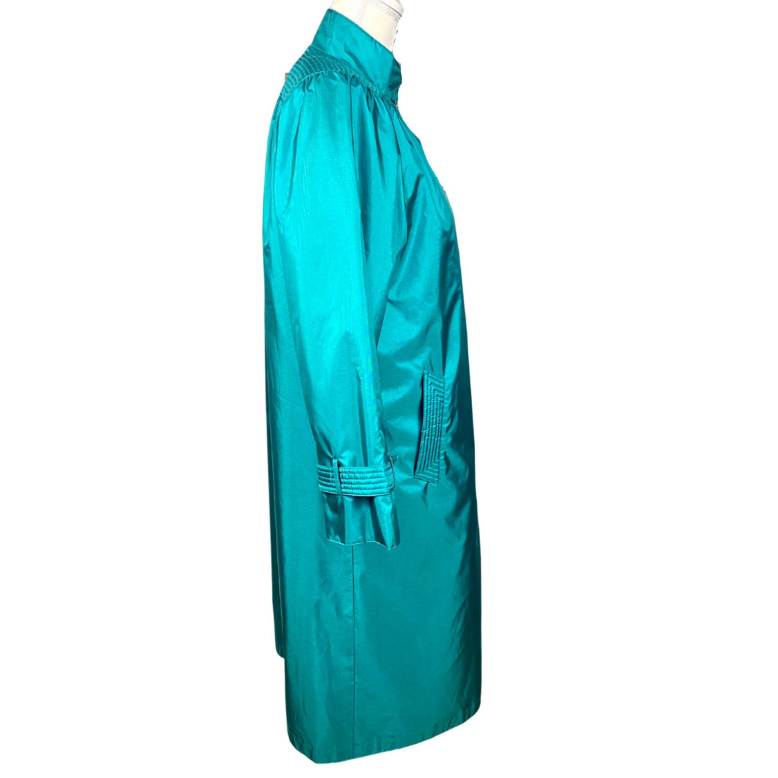 Vintage Trench Rain Coat Dark Teal Neon Teal Button up Women's Coats ...