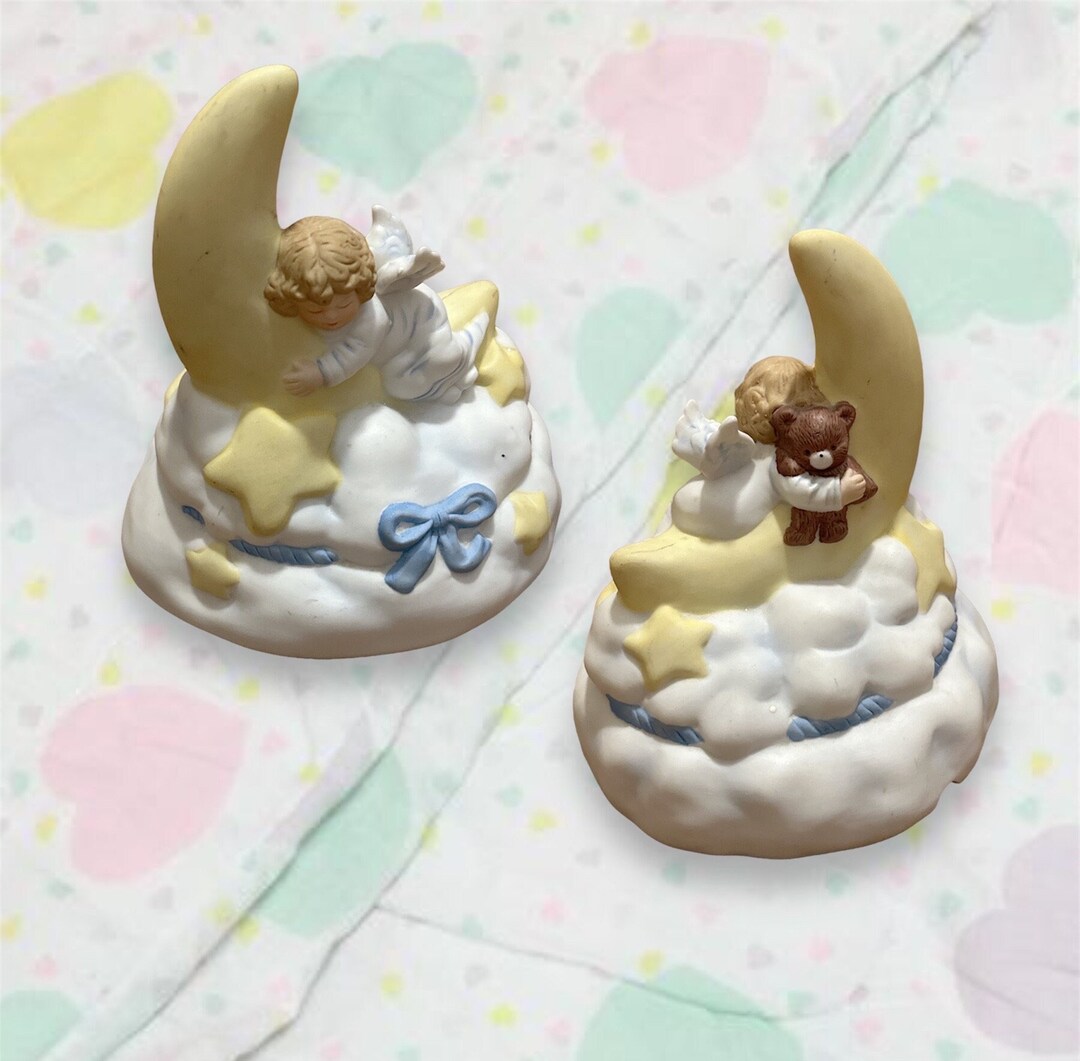 Vintage Ceramic Angel Moon Music Box Figure - Etsy