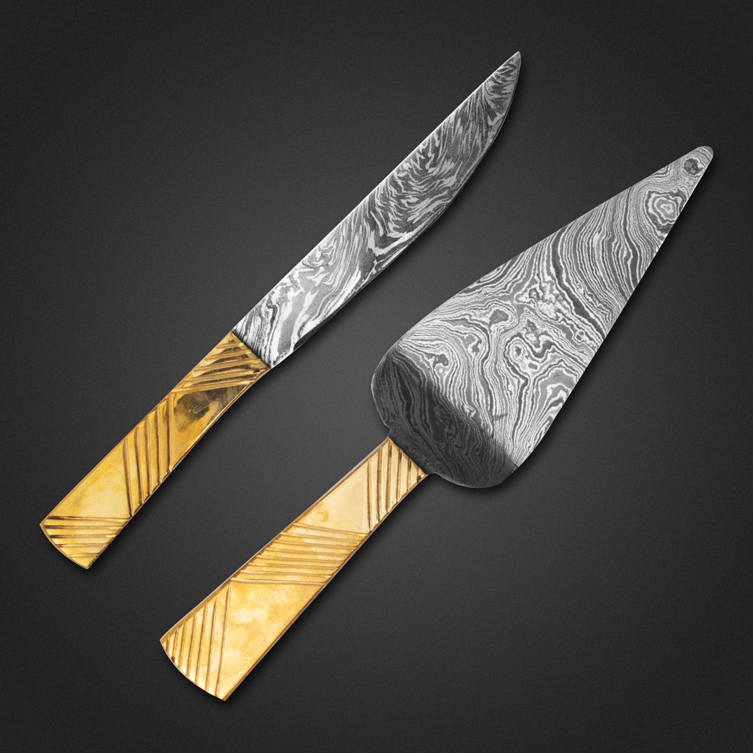 Damascus Steel Wedding Cake Cutting Set - Includes Cutter Knife and ...