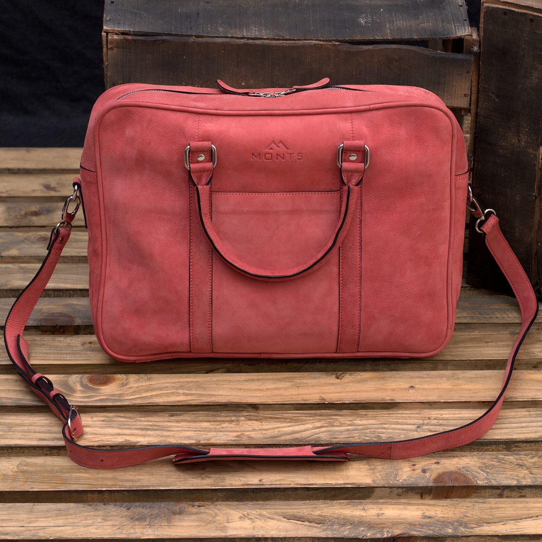 Pink Leather Laptop Carry Bag Crossbody MacBook Leather Satchel Women's ...