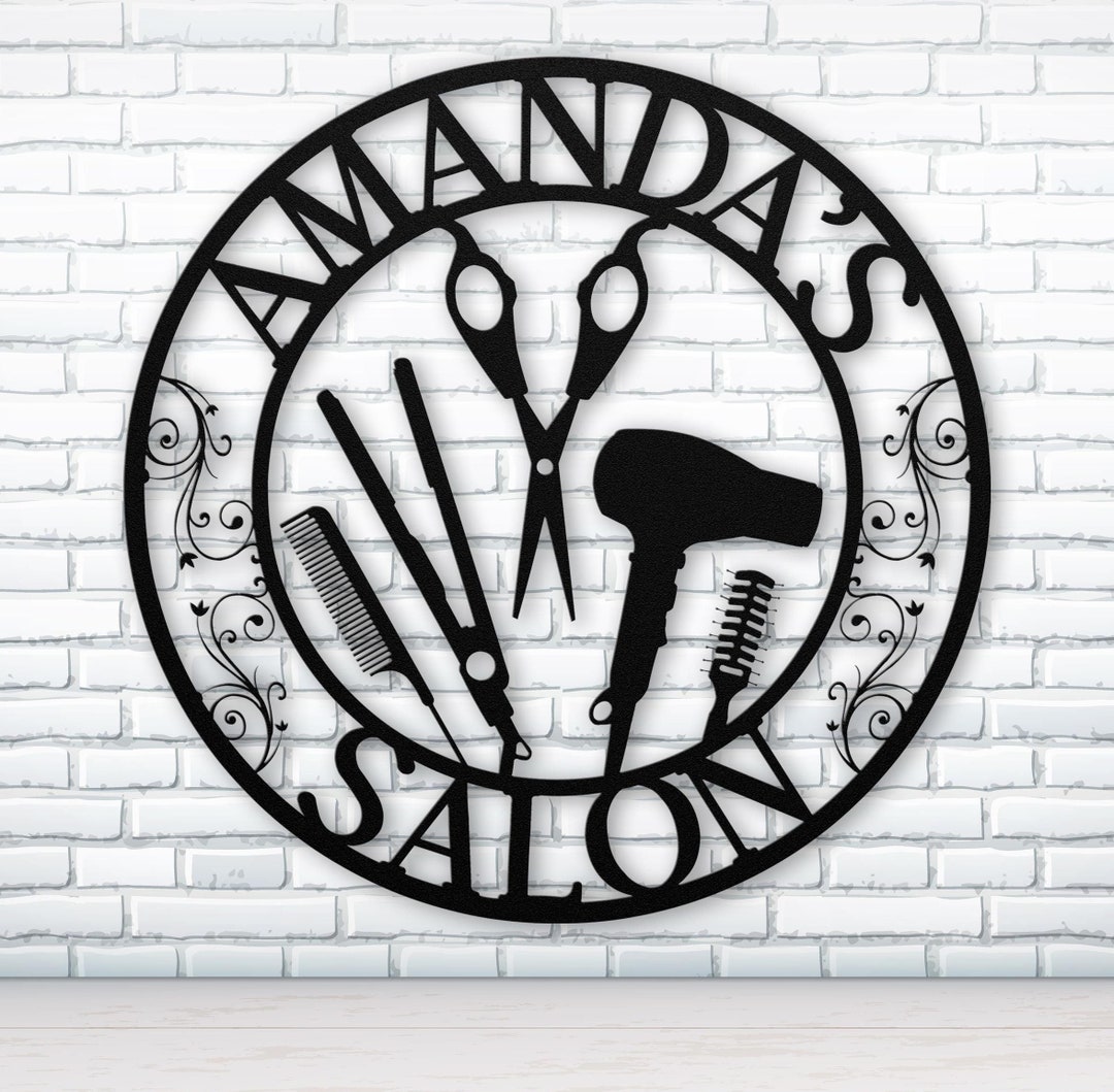 Personalized Saloon Shop Metal Sign Gift, Custom Saloon Logo Wall Decor ...