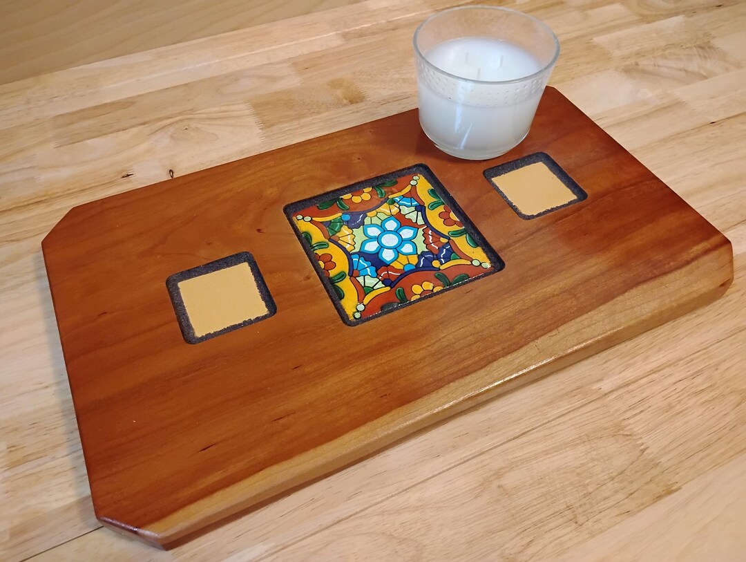 Talavera Mexican Tiles Set in Cherry Wood Tray / Decorative Tray ...