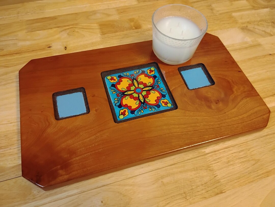 Talavera Mexican Tiles Set in Cherry Wood Tray / Decorative Tray ...