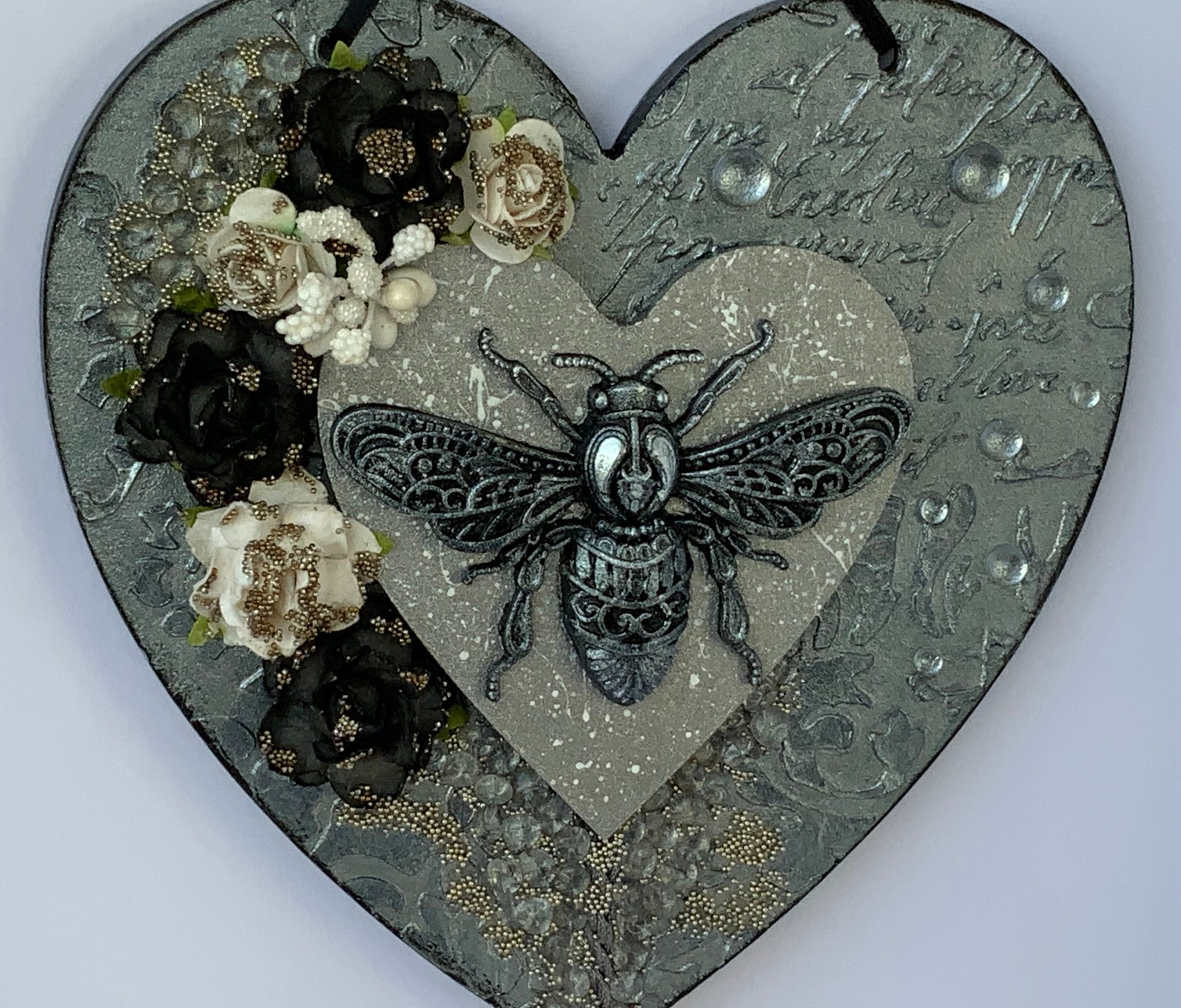 Mixed Media Bee Heart 15cm X 15cm X 6mm Silver/grey/black - Etsy UK