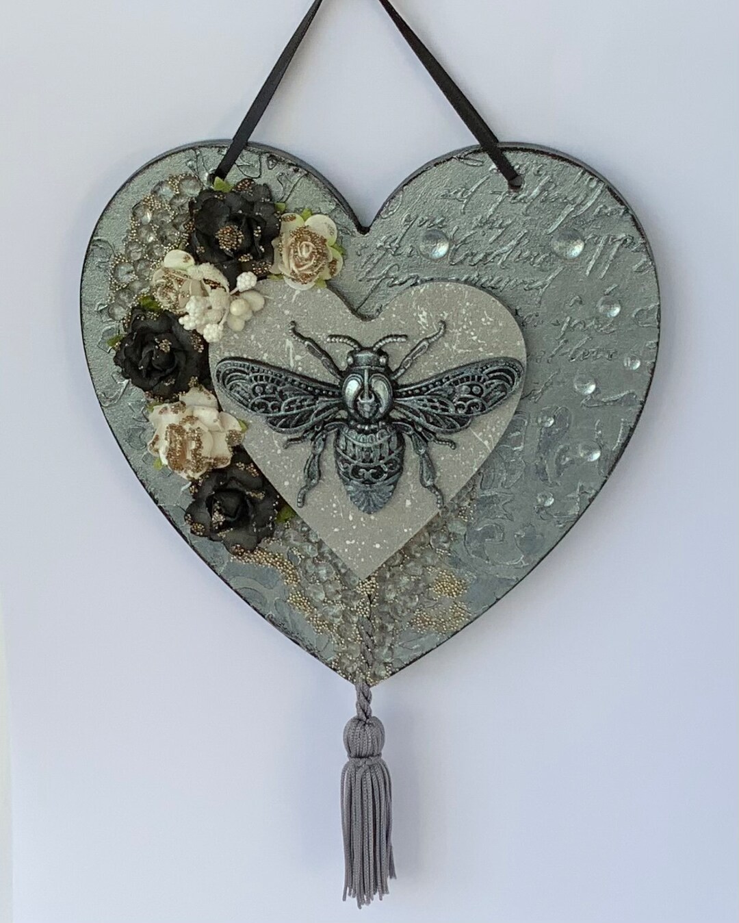 Mixed Media Bee Heart 15cm X 15cm X 6mm Silver/grey/black - Etsy UK