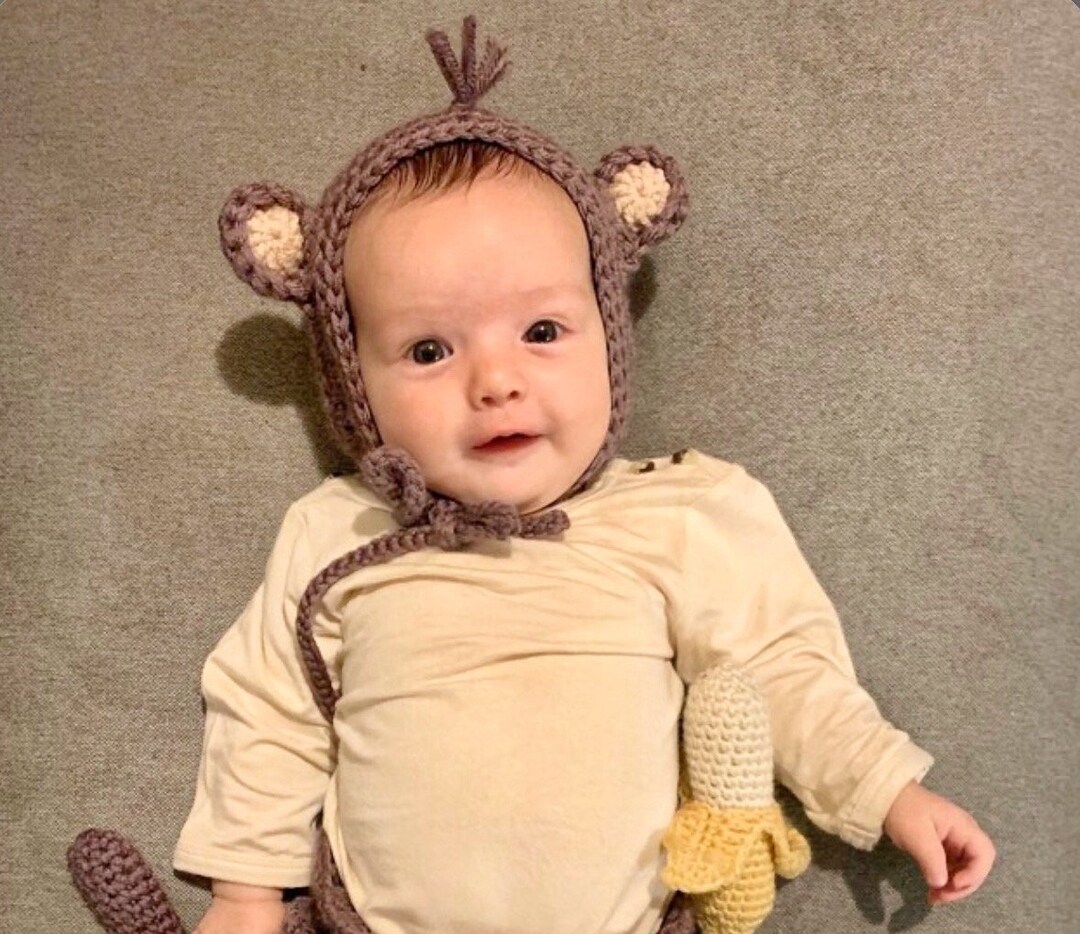 Baby Monkey Hat, Newborn Photo Prop, Crochet Photo Prop, Newborn Monkey ...