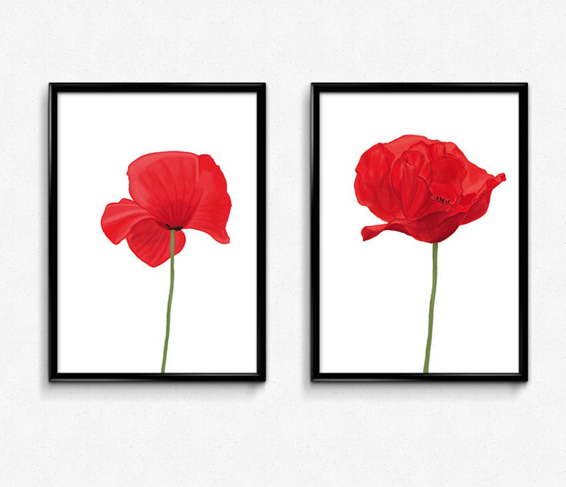 Poppy Flower Print Flower Wall Art Red Poppy Flower | Etsy