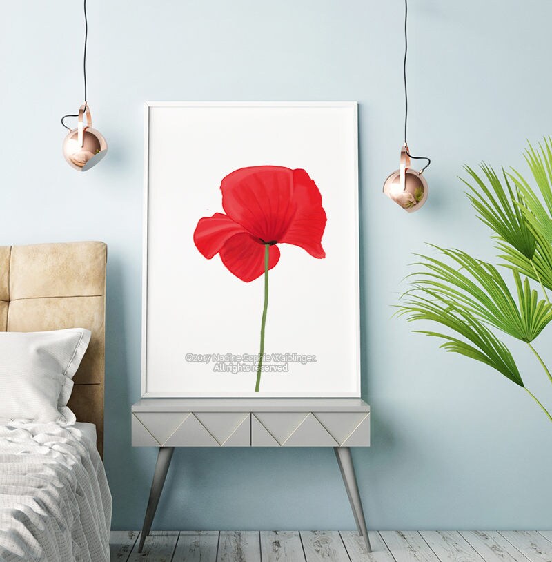 Poppy Flower Print Flower Wall Art Red Poppy Flower | Etsy