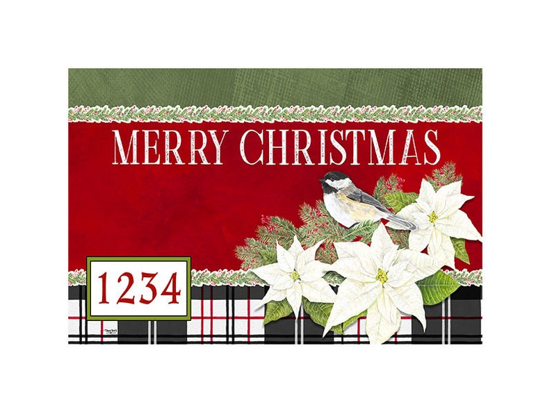 Christmas Magnetic Mailbox Cover, Chickadee Poinsettia Custom Mailbox ...