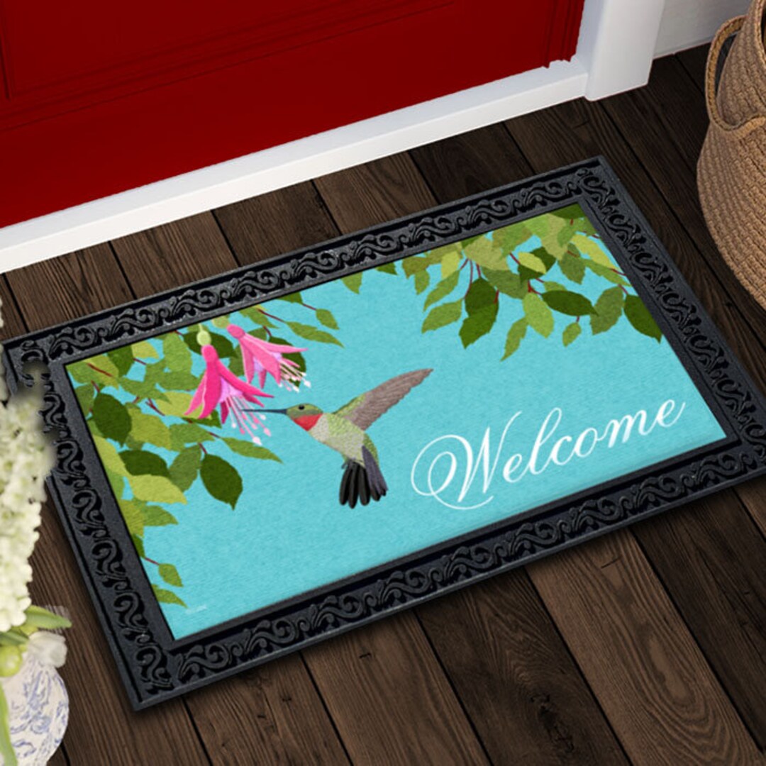 Doormat, Welcome Spring Hummingbird Doormat - 18" X 30", Outdoor/indoor ...
