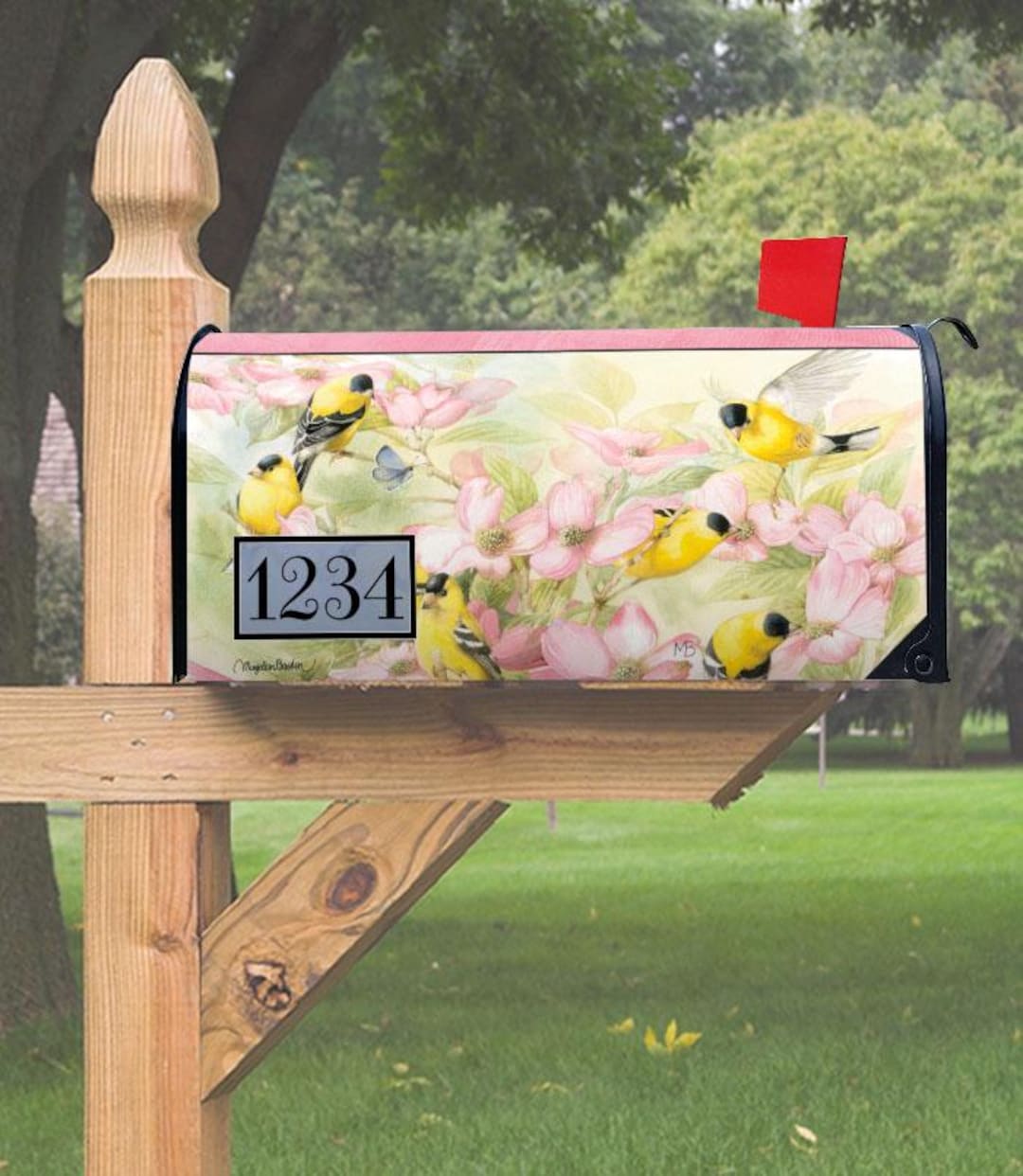 Spring Custom Mailbox Cover, Personalized Goldfinch Magnetic Mailbox ...