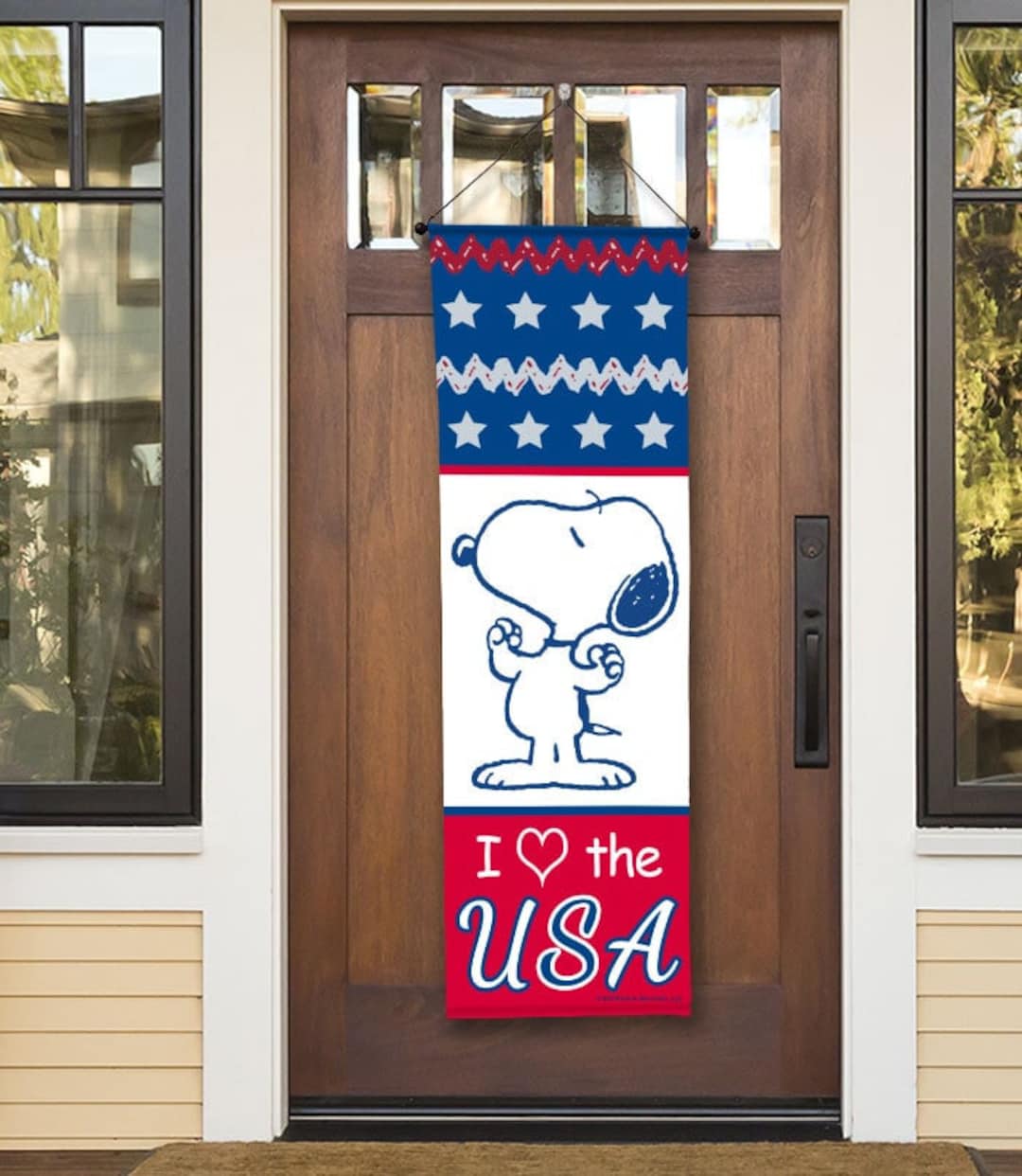 Patriotic Decor, Patriotic Snoopy Banner, Outdoor Banner Door ...