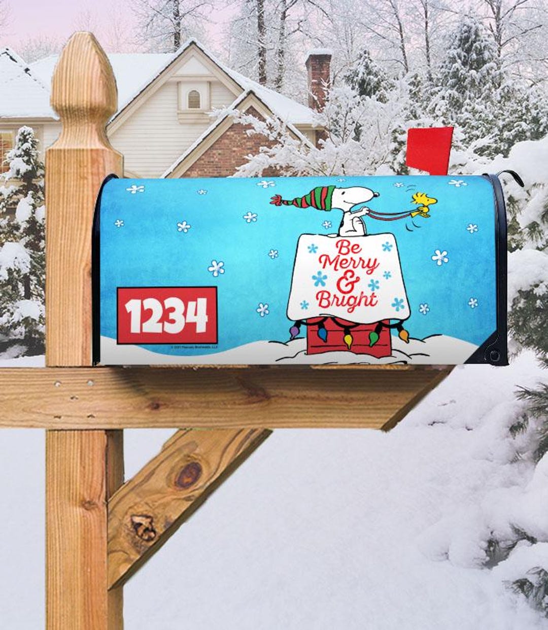 Peanuts Christmas Snoopy Sleigh Mailbox Cover, Custom Merry and Bright ...