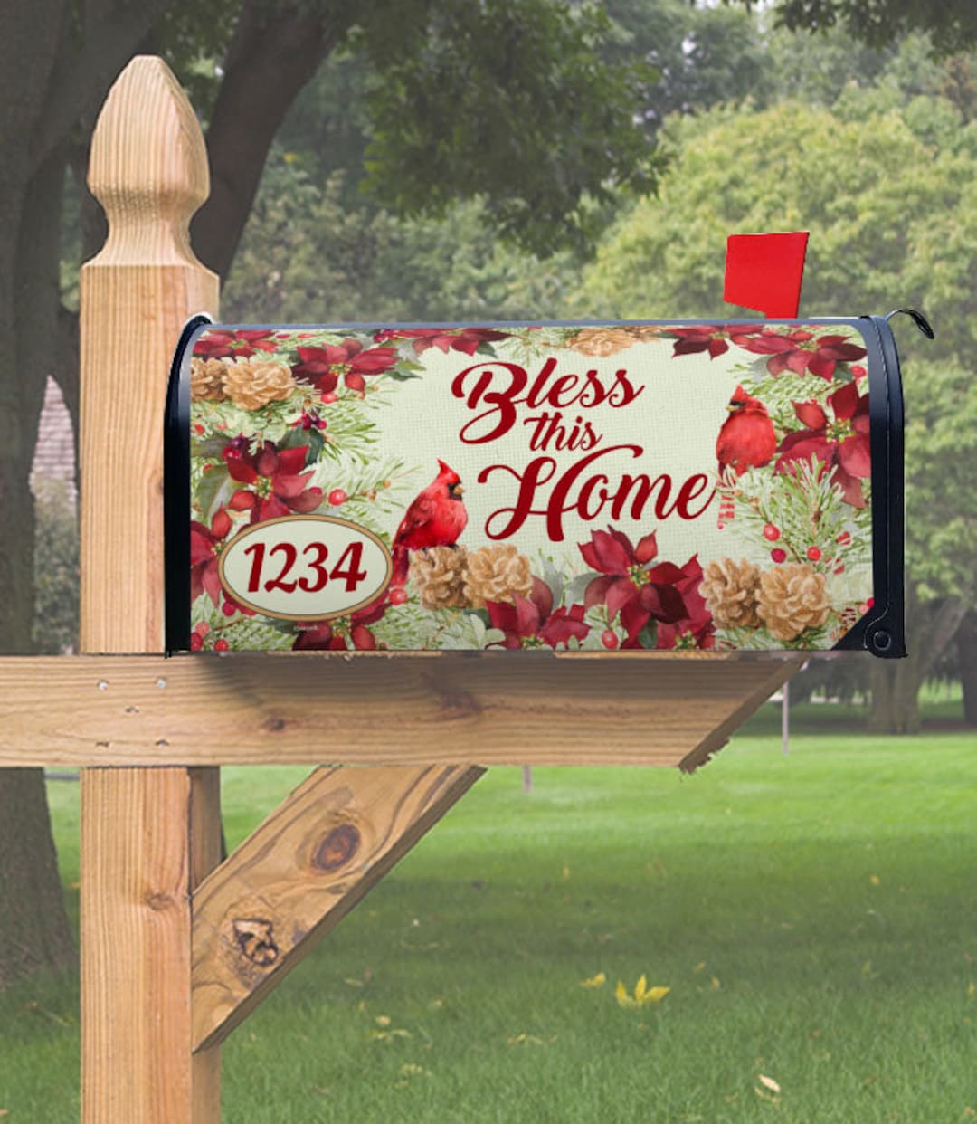 Mailbox Cover, Bless This Home Christmas Poinsettias Magnetic Mailbox ...