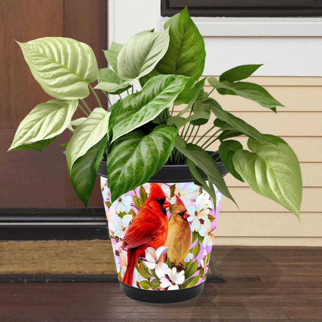 Planter, Cardinal Pair & Dogwood – Planter, Outdoor/indoor, 8.25″ H and ...